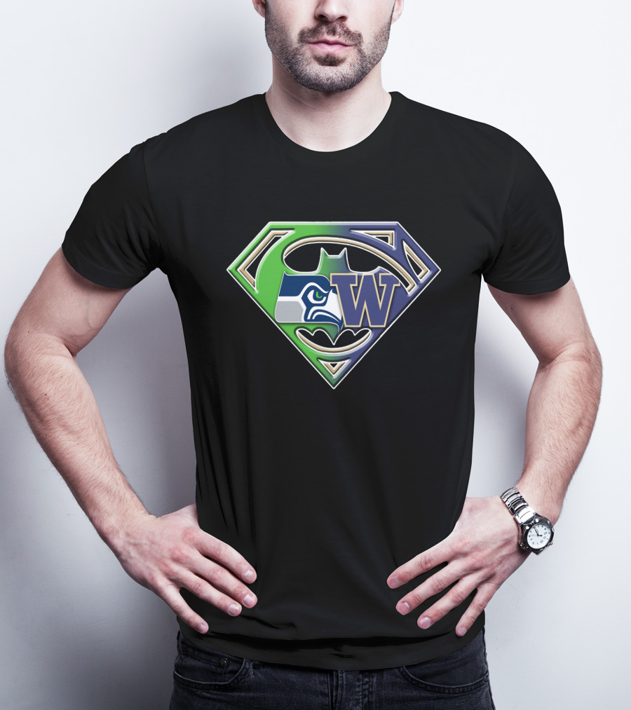 Superman Logo Seattle Seahawks Washington Huskies Bat 111 T-Shirt