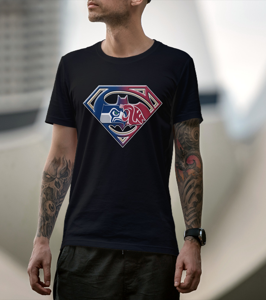 Seattle Seahawks Batman Superman Mashup Bat 112 T-Shirt