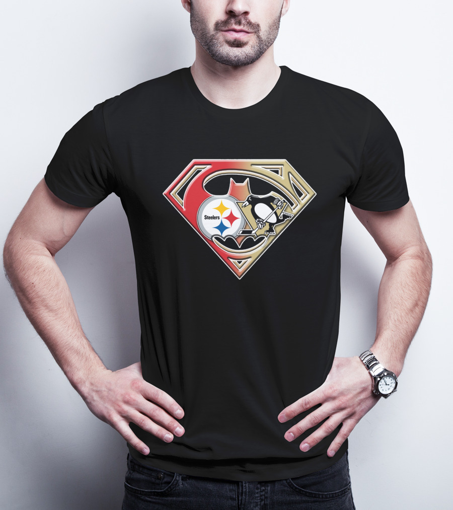Superman Batman Pittsburgh Steelers Penguins Logo Fusion T-Shirt