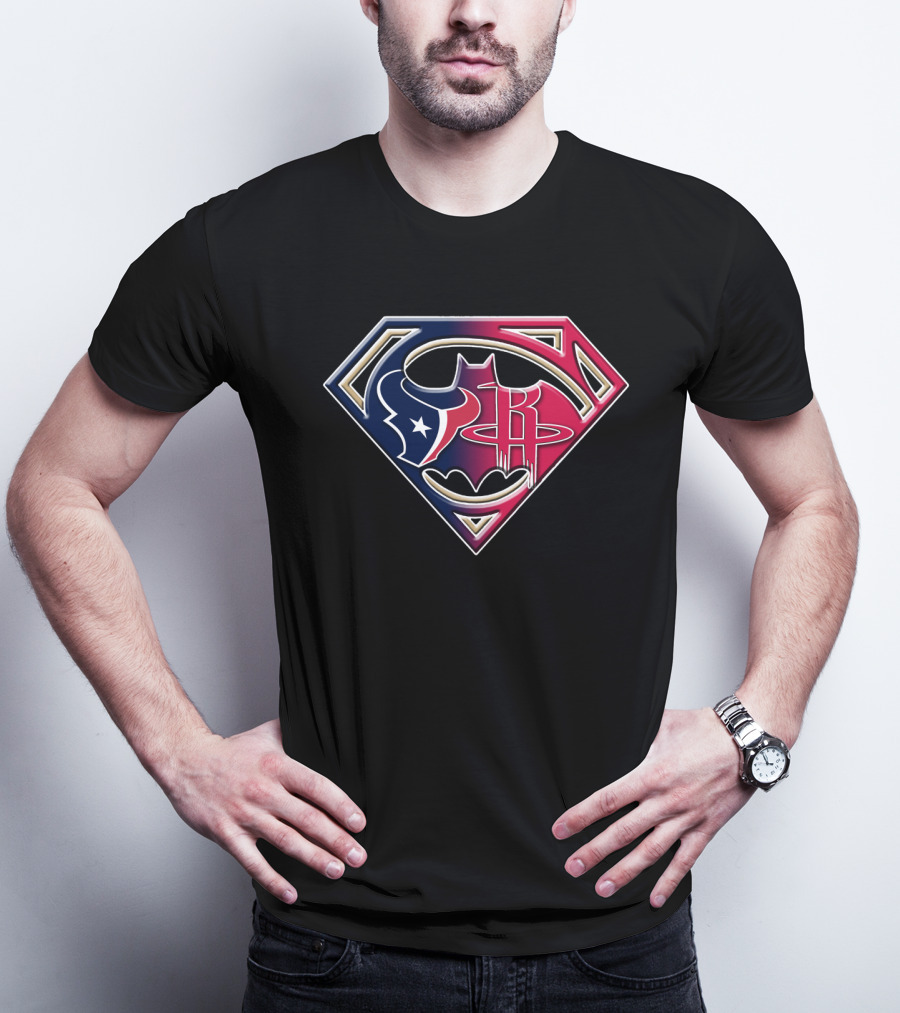 Houston Texans Batman Rockets Superman Logo Fusion T-Shirt