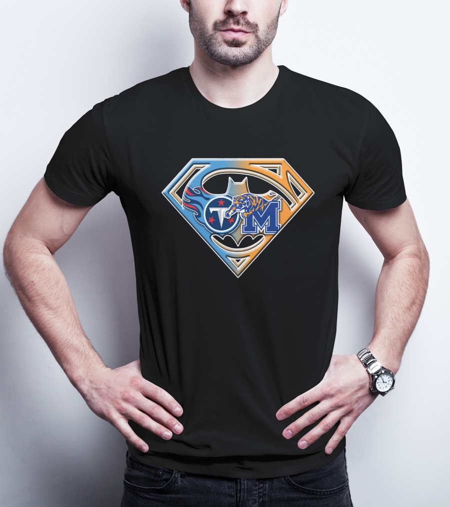 Tennessee Titans And Memphis Tigers Super Shield Bat T-Shirt
