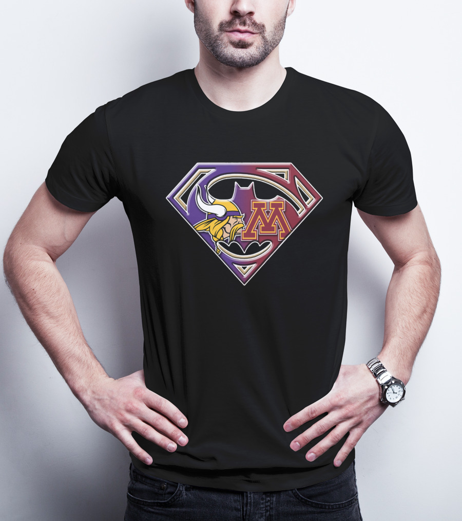 Minnesota Vikings Minnesota Gophers Superman Batman Logo Fusion T-Shirt