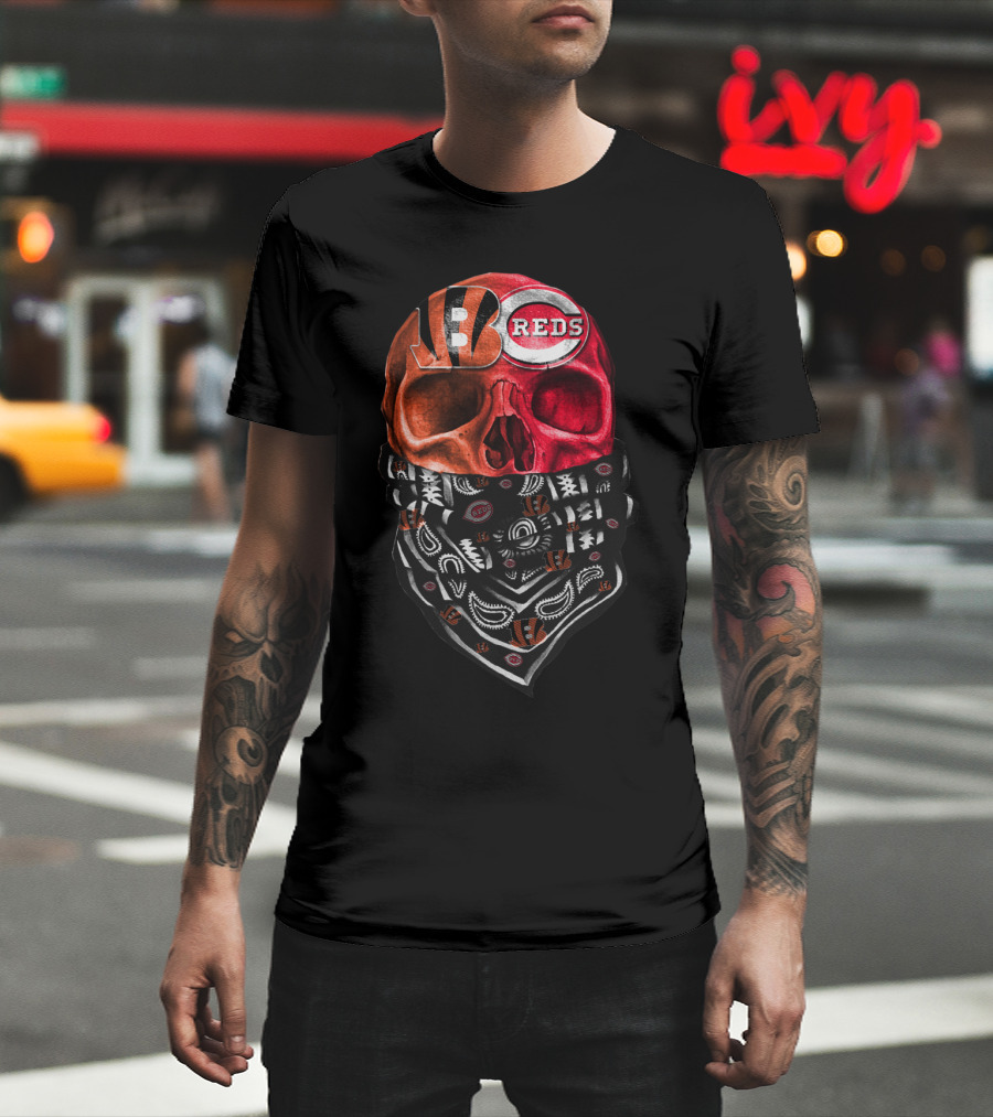 Bengals Reds Skull Bandana T-Shirt