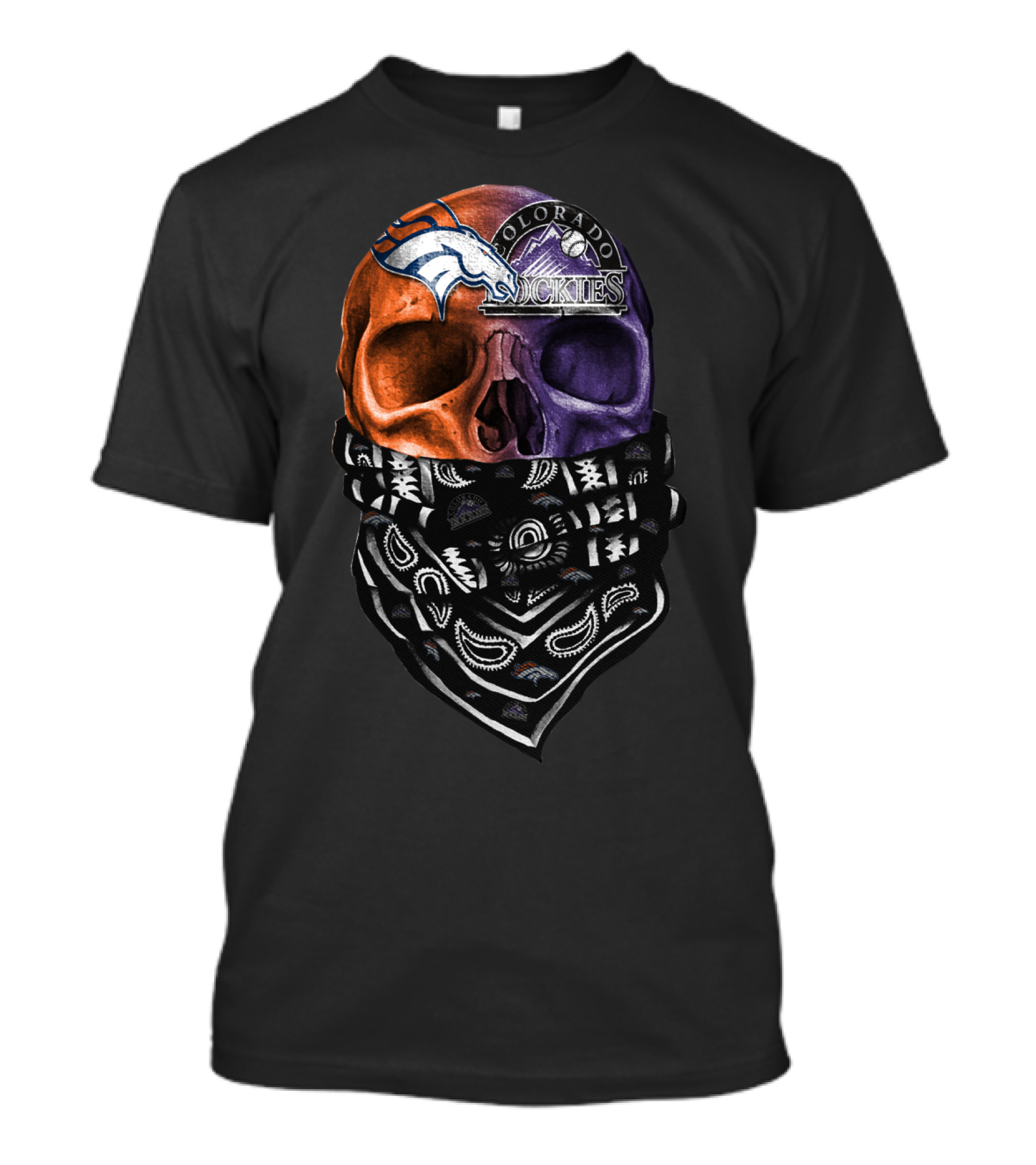 Colorado Broncos Rockies Skull Bandana T-Shirt