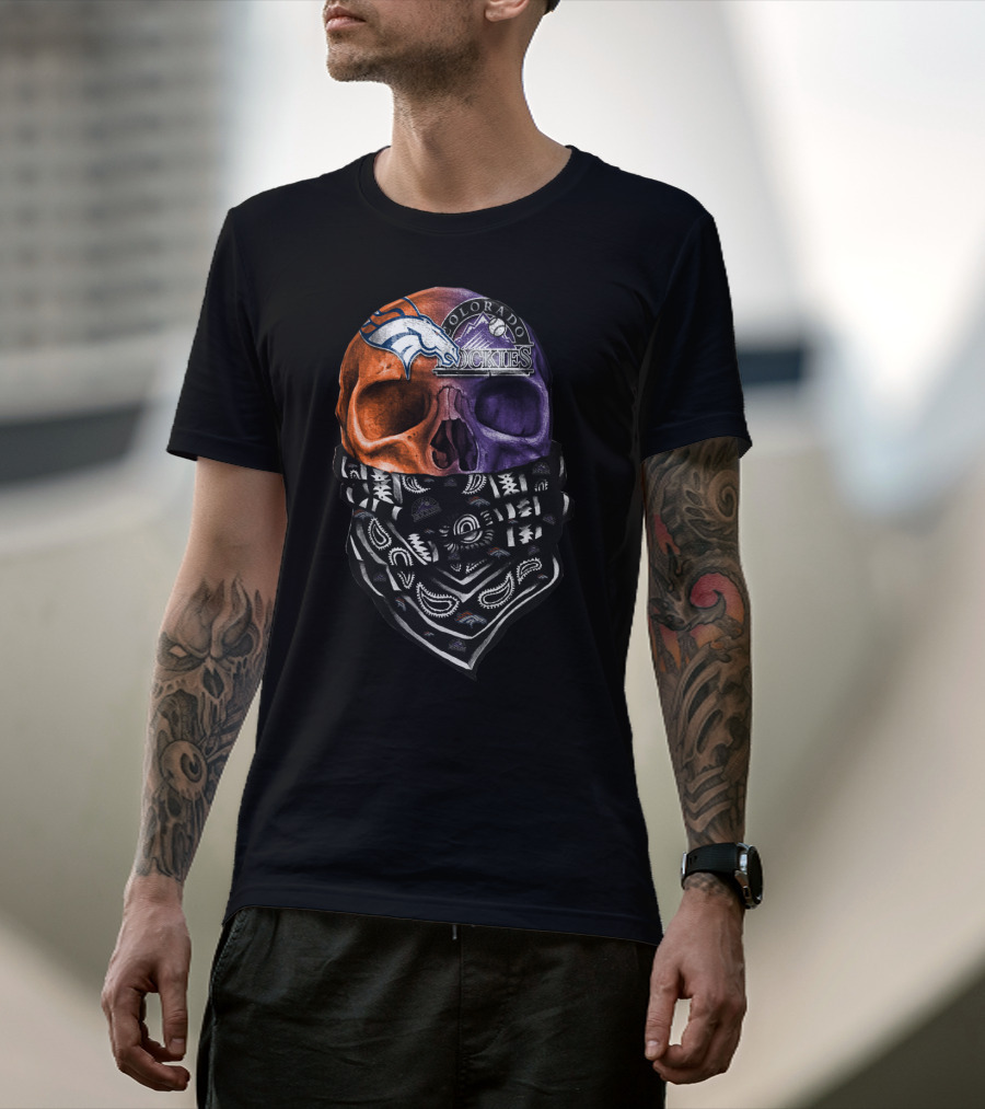 Colorado Broncos Rockies Skull Bandana T-Shirt