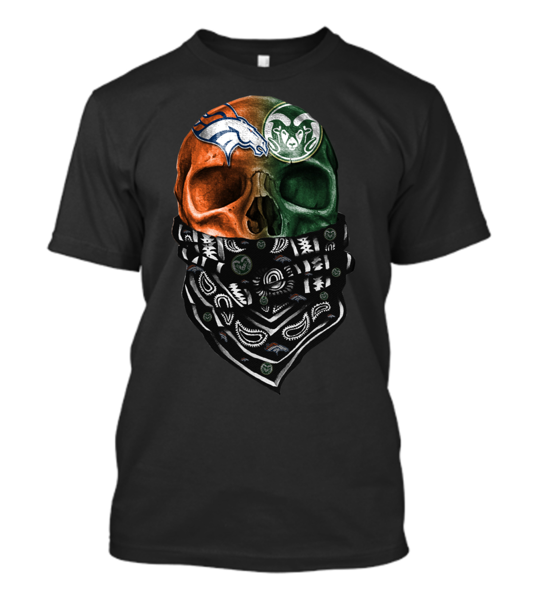 Denver Broncos And Colorado State Rams Skull Bandana T-Shirt