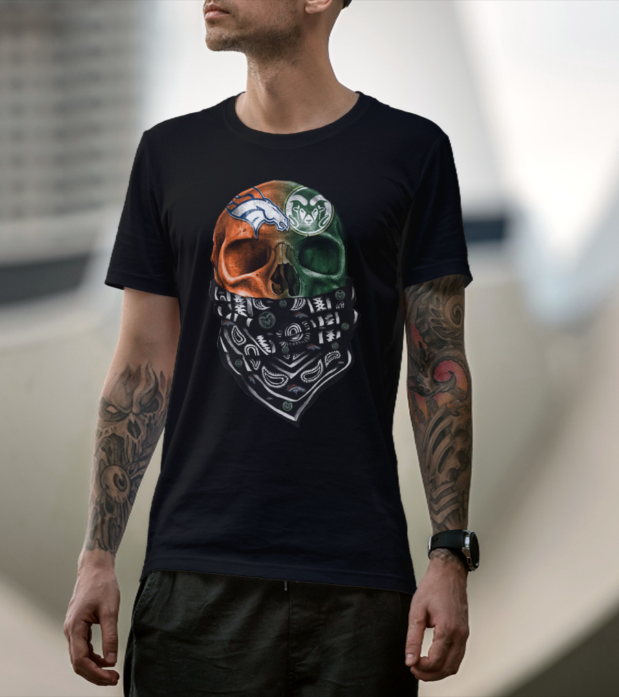 Denver Broncos And Colorado State Rams Skull Bandana T-Shirt