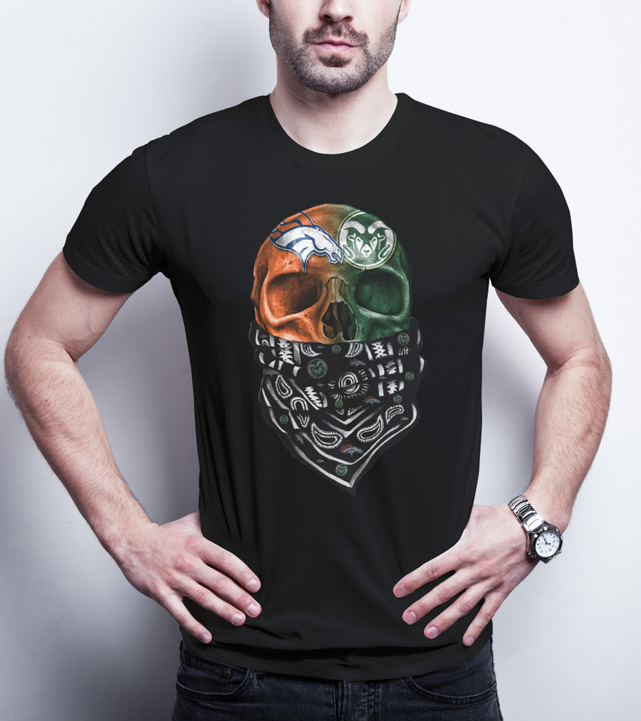 Denver Broncos And Colorado State Rams Skull Bandana T-Shirt