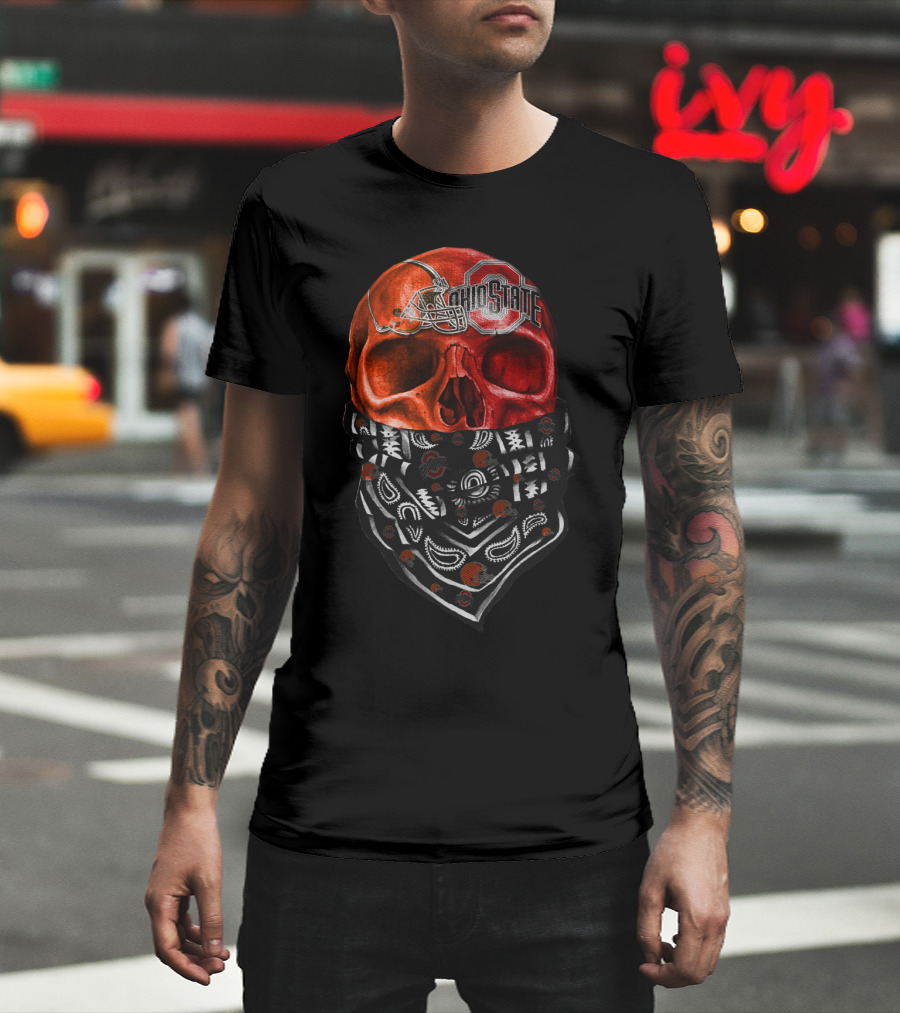 Ohio State Skull Bandana Football Helmet T-Shirt
