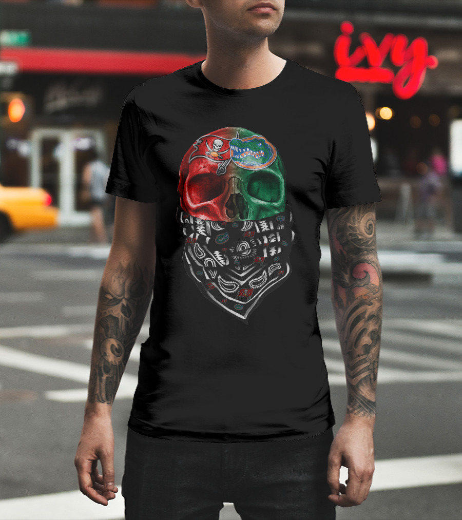 Sku 024 Tampa Bay Buccaneers Florida Gators Skull Bandana T-Shirt