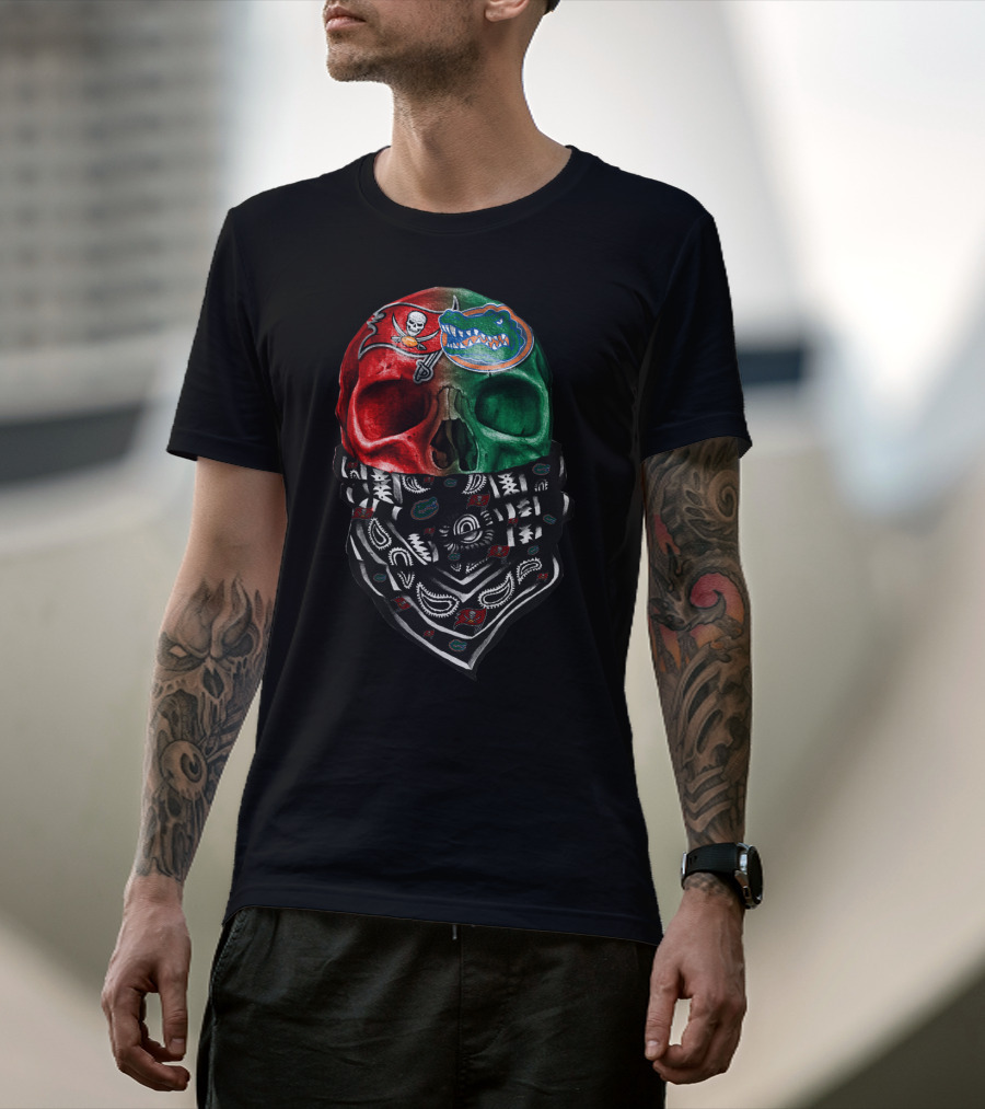 Sku 024 Tampa Bay Buccaneers Florida Gators Skull Bandana T-Shirt