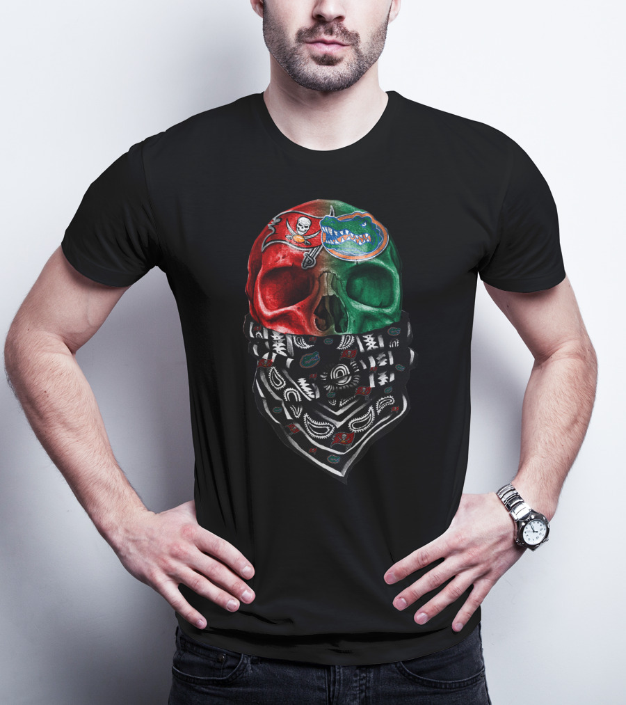 Sku 024 Tampa Bay Buccaneers Florida Gators Skull Bandana T-Shirt