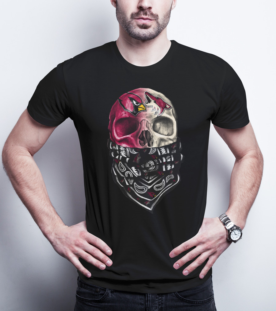 Arizona Cardinals Chicago Blackhawks Skull Bandana T-Shirt