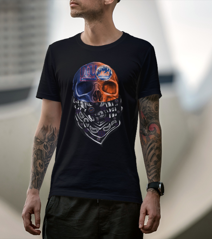 Ny Giants Mets Skull Bandana T-Shirt