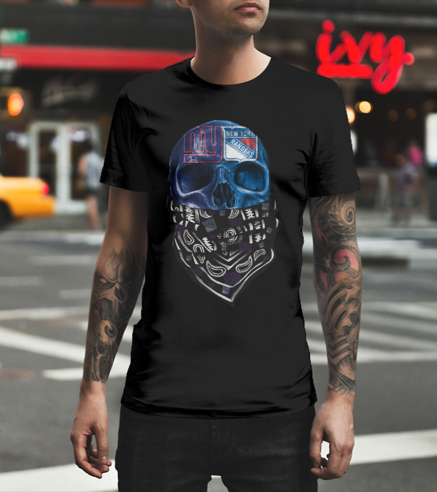 New York Giants Rangers Skull Bandana T-Shirt
