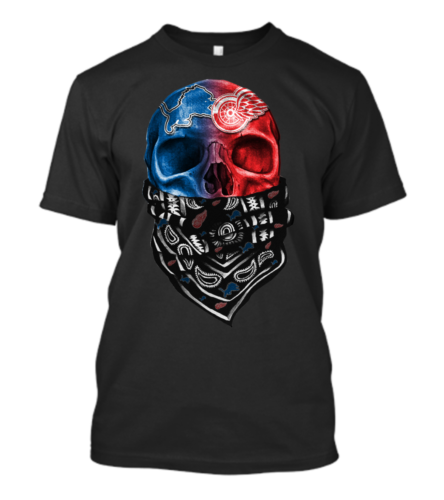 Detroit Lions Red Wings Skull Bandana T-Shirt