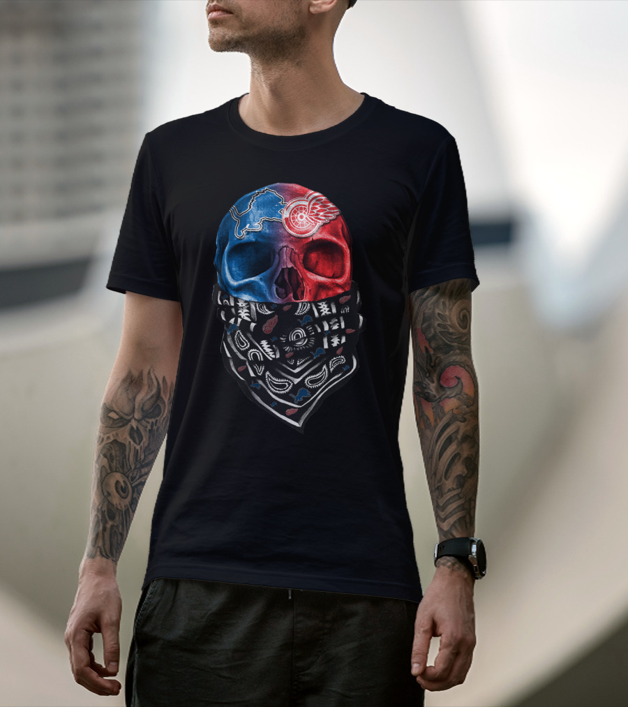 Detroit Lions Red Wings Skull Bandana T-Shirt