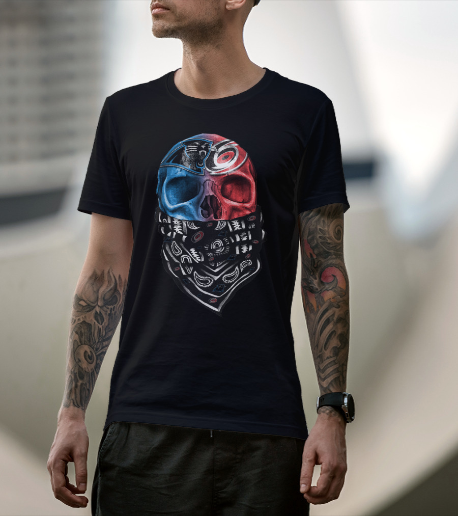 Carolina Panthers Skull Bandana Split T-Shirt