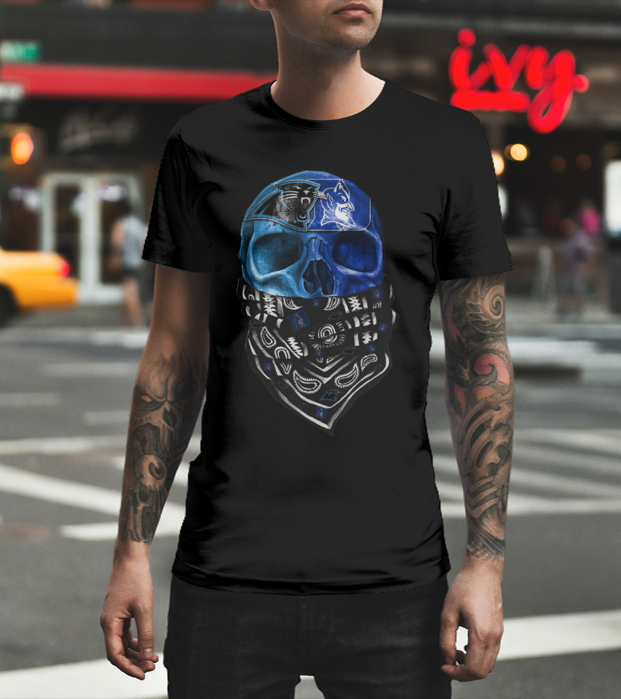 Carolina Panthers Duke Blue Devils Skull Bandana T-Shirt