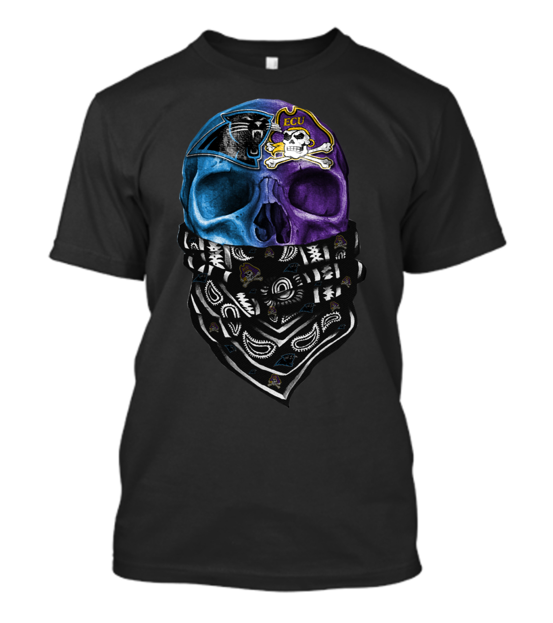 Carolina Panthers Ecu Pirates Skull Bandana T-Shirt