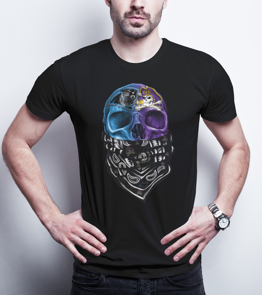 Carolina Panthers Ecu Pirates Skull Bandana T-Shirt