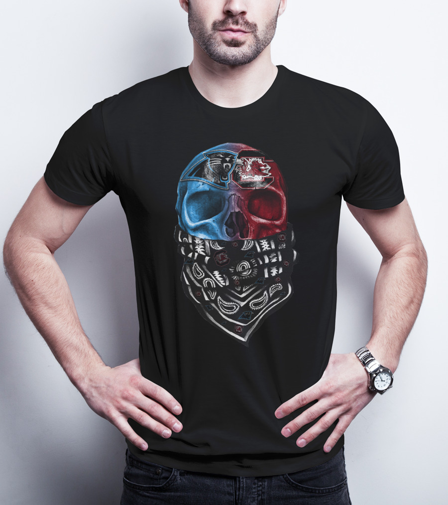 Carolina Panthers And South Carolina Gamecocks Skull Bandana T-Shirt