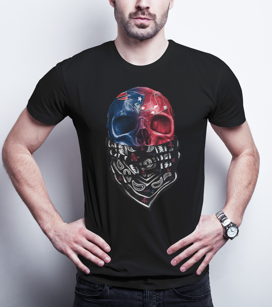 Patriots Red Sox Skull Bandana Fan T-Shirt