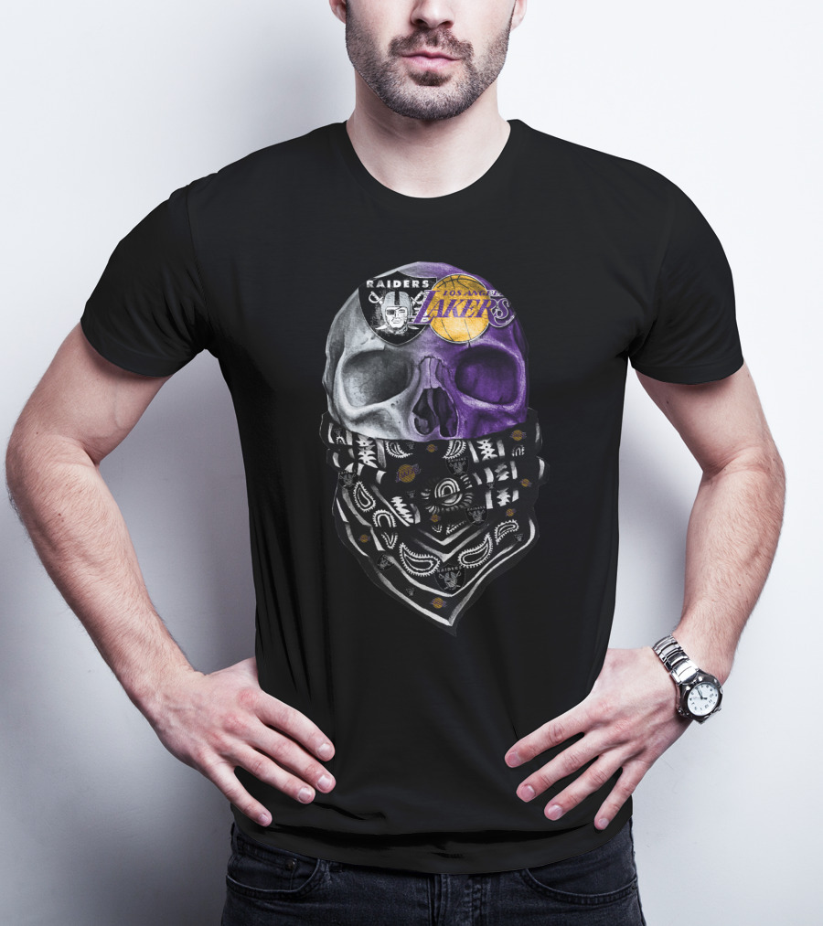 Raiders Los Angeles Lakers Skull Bandana T-Shirt
