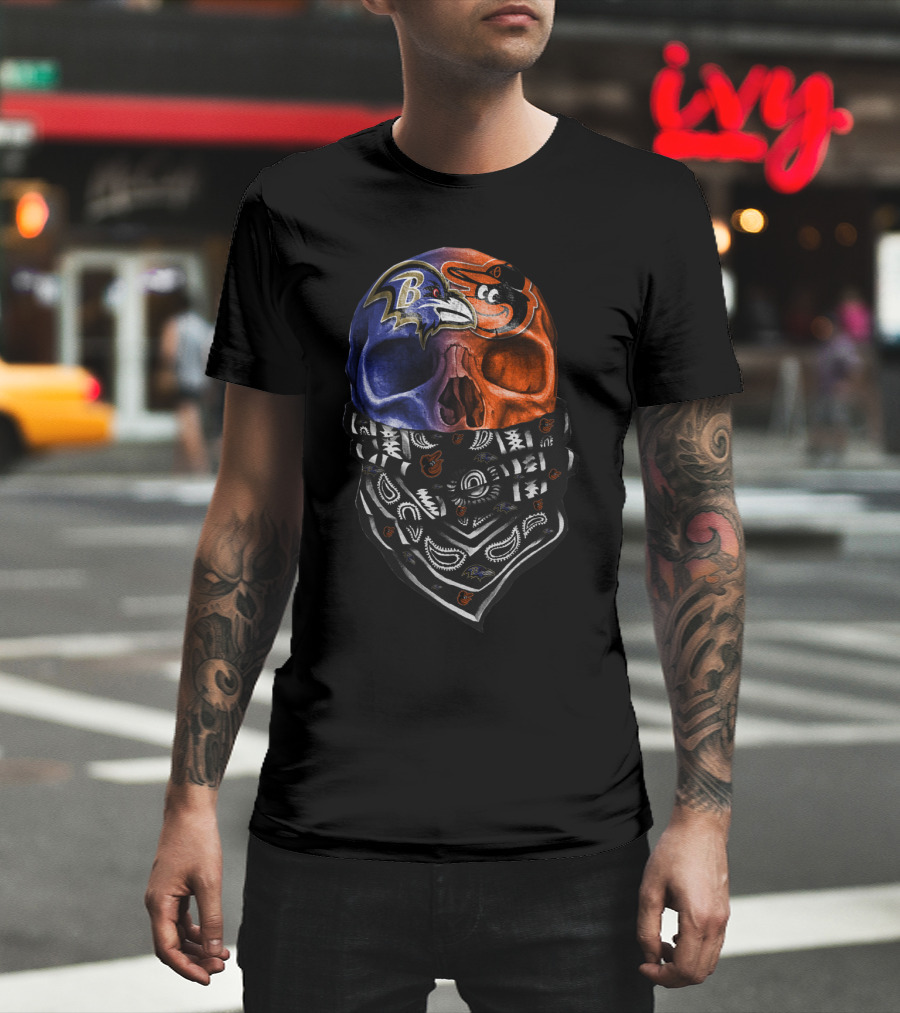 Ravens Orioles Skull Bandana Duality T-Shirt