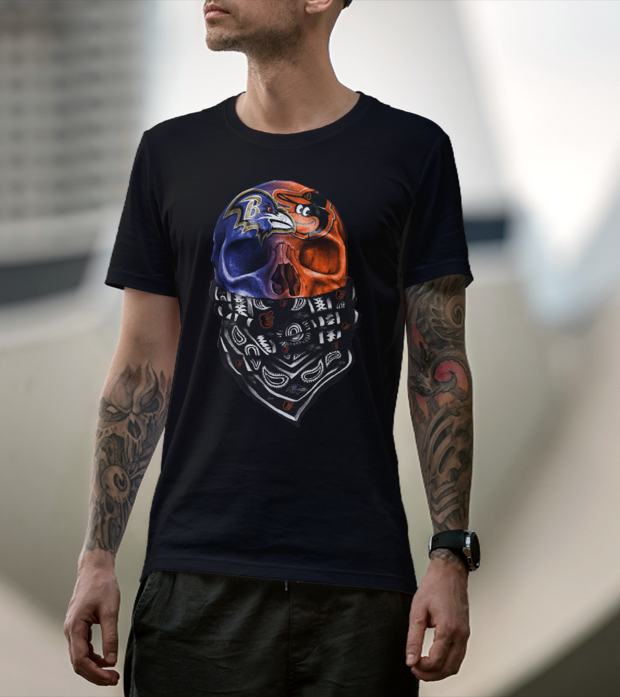 Ravens Orioles Skull Bandana Duality T-Shirt