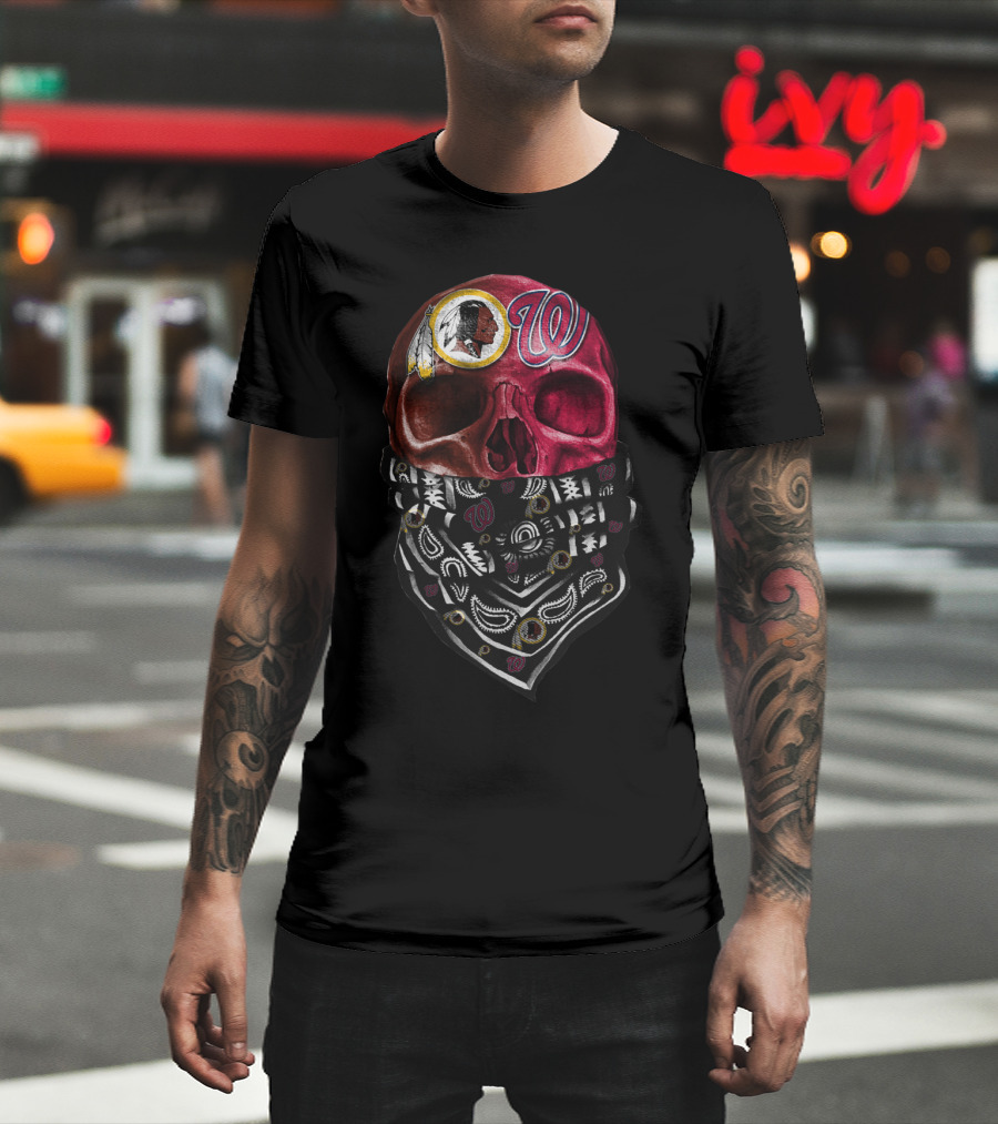 Washington Nationals And Redskins Bandana Skull T-Shirt