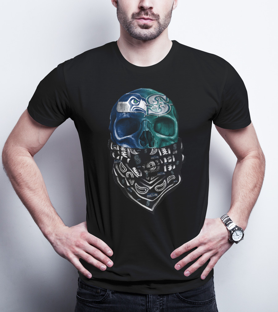 Mariners Seahawks Skull Bandana T-Shirt