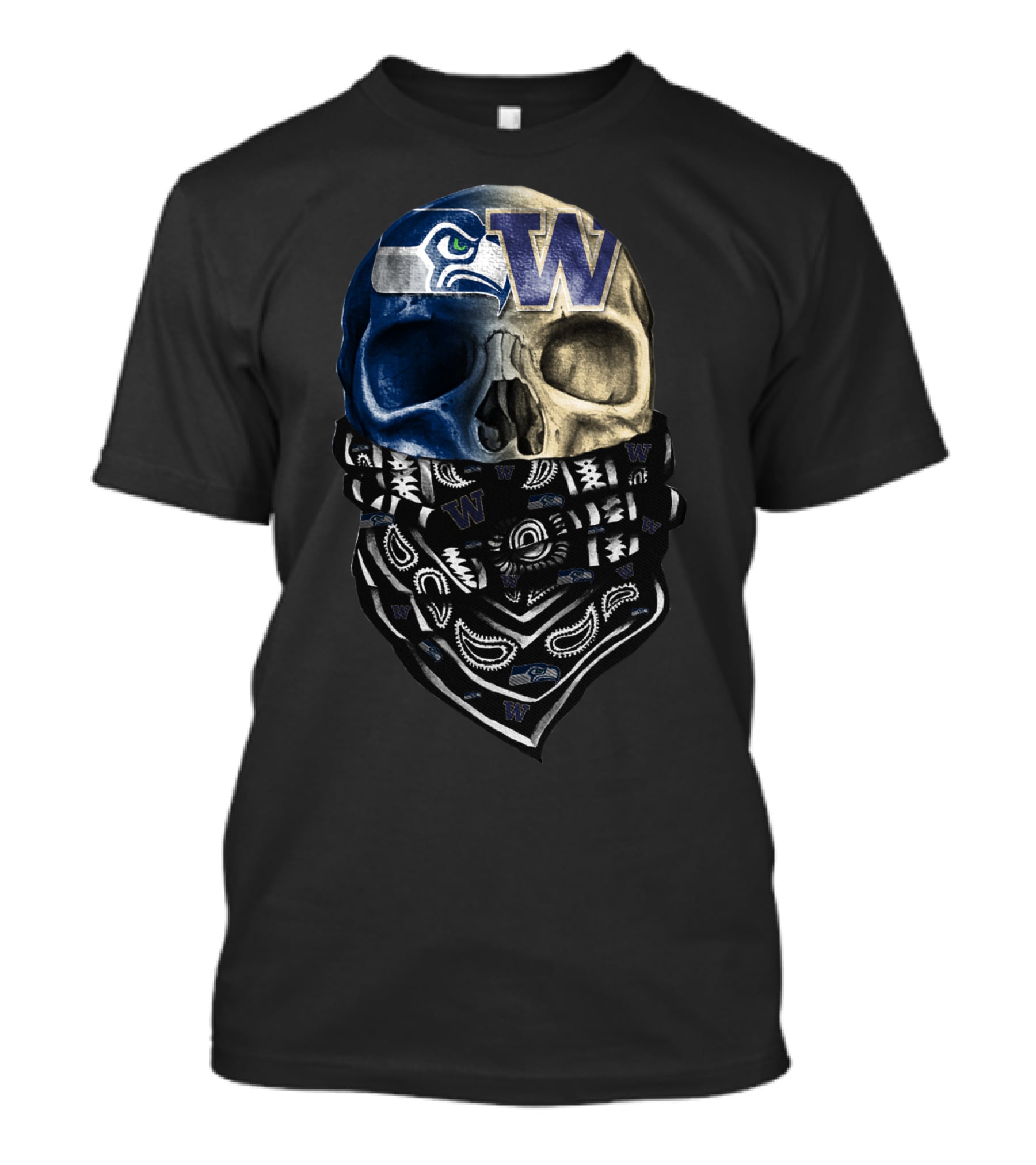 Seattle Seahawks Washington Huskies Skull Bandana T-Shirt