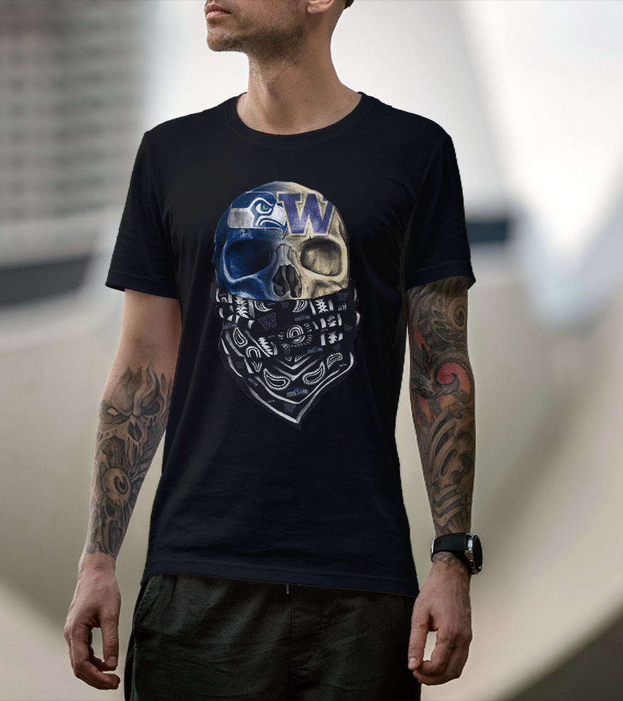 Seattle Seahawks Washington Huskies Skull Bandana T-Shirt