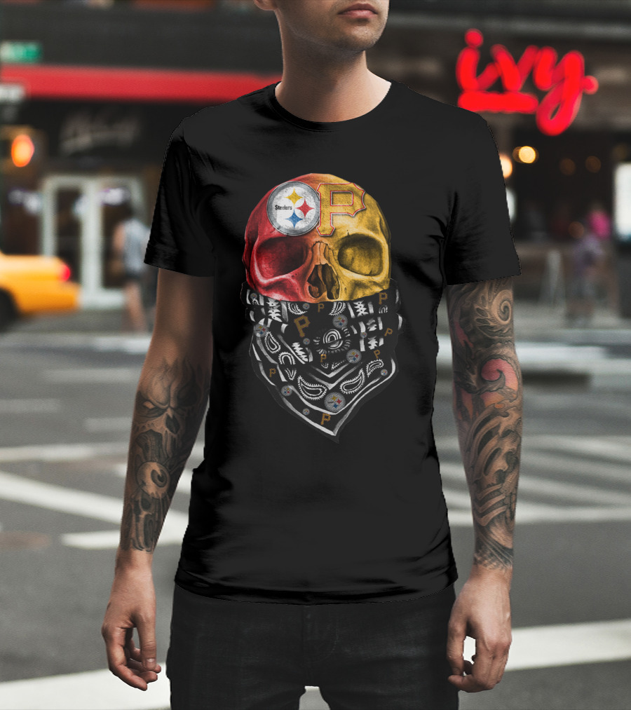 Pittsburgh Steelers And Pirates Skull Bandana Sku 115 T-Shirt