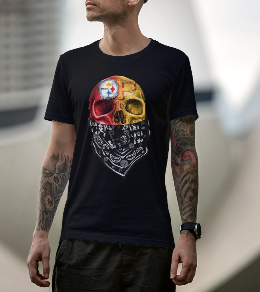 Pittsburgh Steelers And Pirates Skull Bandana Sku 115 T-Shirt