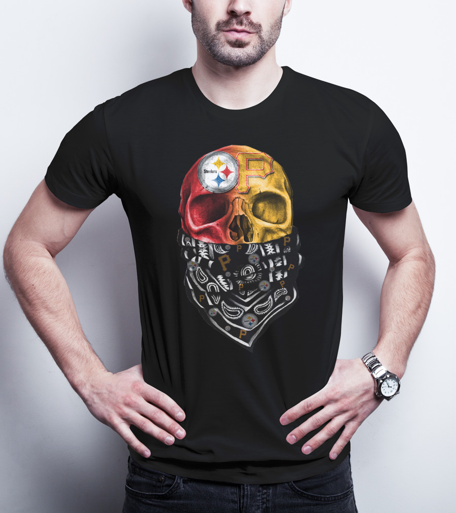 Pittsburgh Steelers And Pirates Skull Bandana Sku 115 T-Shirt