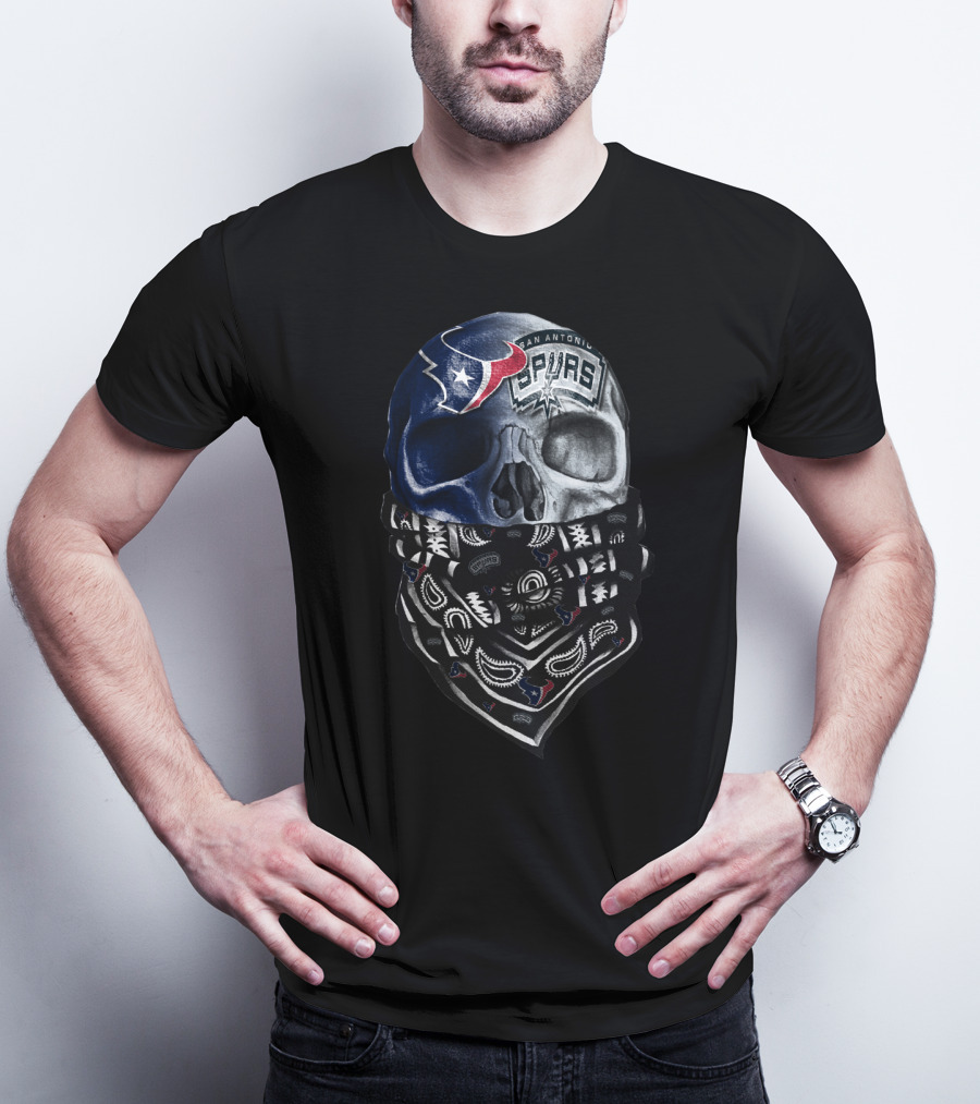 San Antonio Spurs Skull With Bandana And Houston Texans T-Shirt