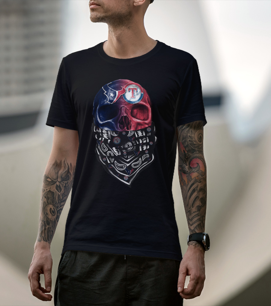 Texans Rangers Skull Bandana Art T-Shirt