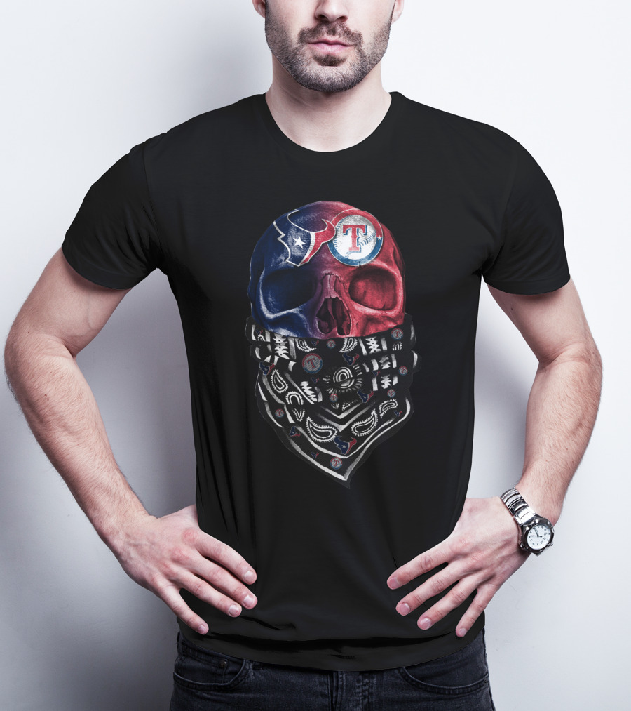 Texans Rangers Skull Bandana Art T-Shirt