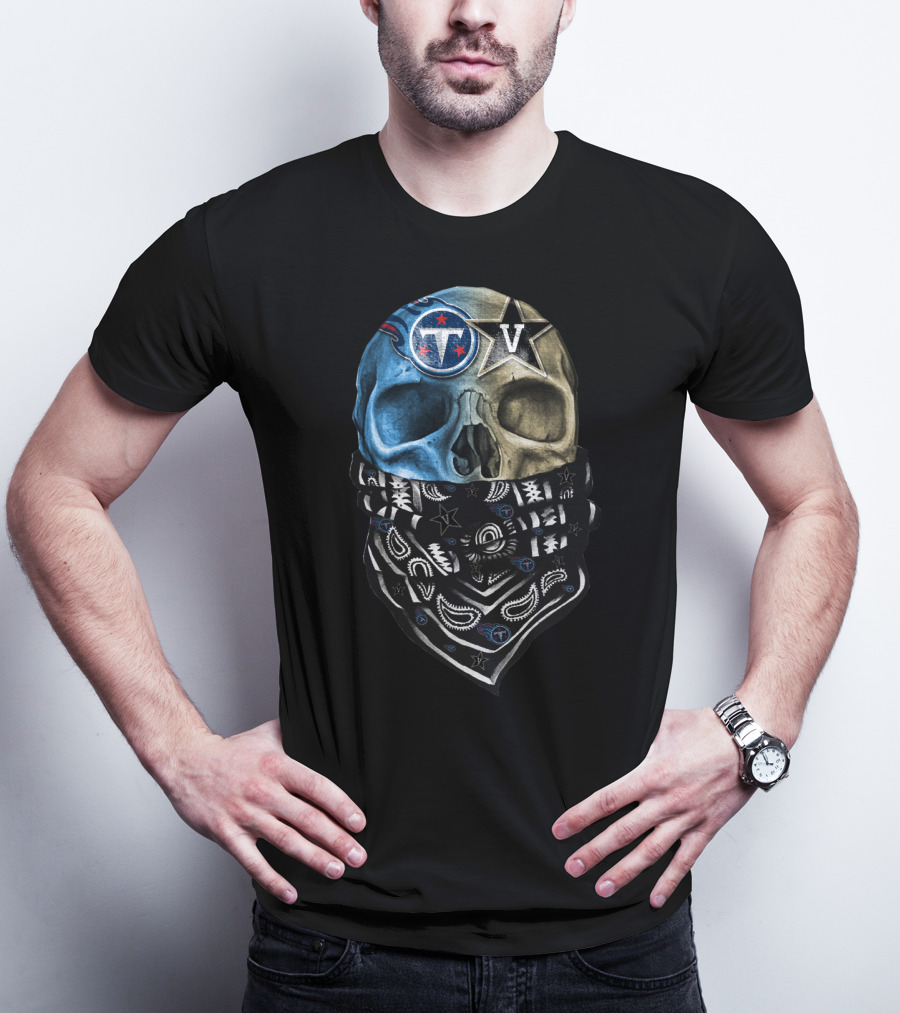 Tennessee Titans Dual Skull With Bandana T-Shirt
