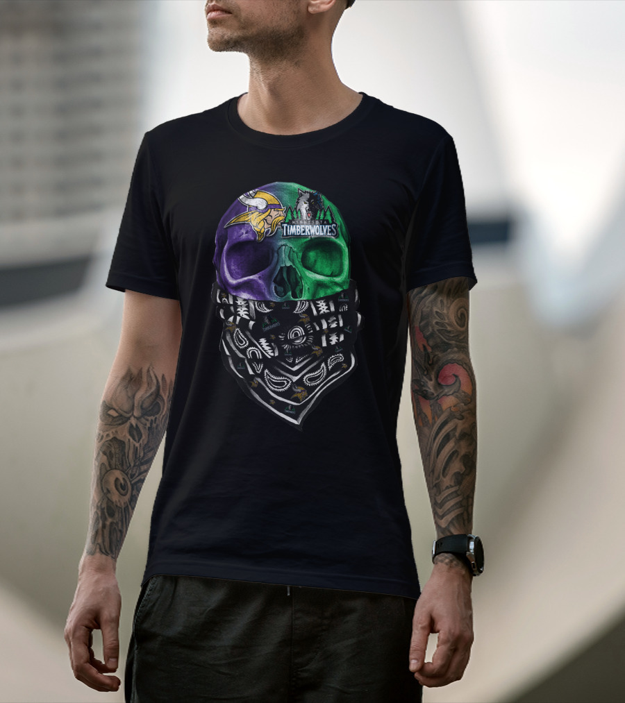 Minnesota Vikings Timberwolves Skull Bandana T-Shirt