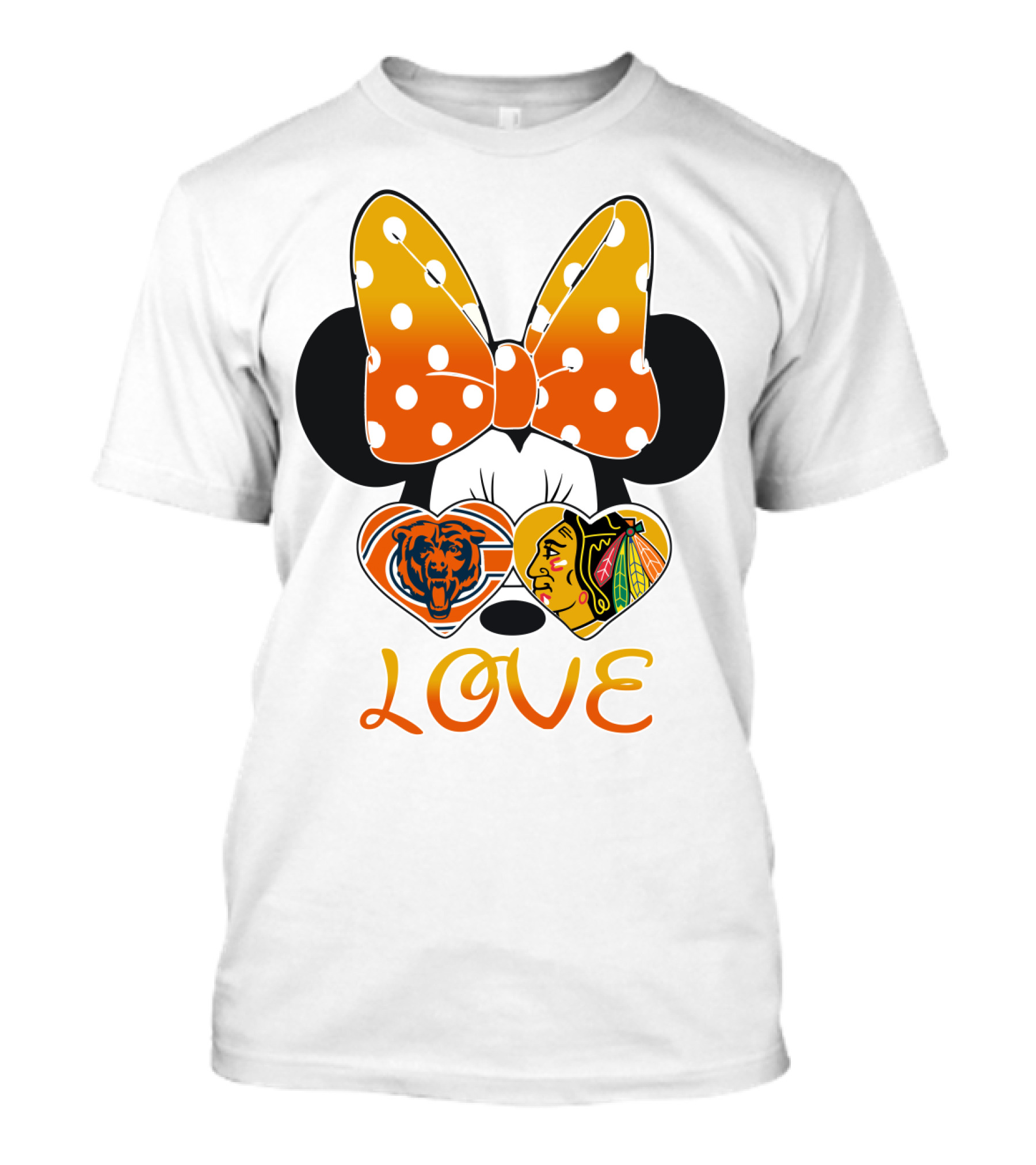 Minnie Mouse Love Chicago Bears Blackhawks Bow T-Shirt