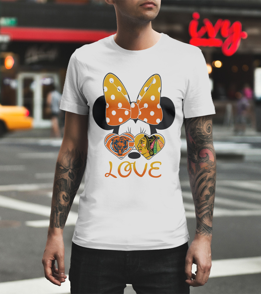Minnie Mouse Love Chicago Bears Blackhawks Bow T-Shirt