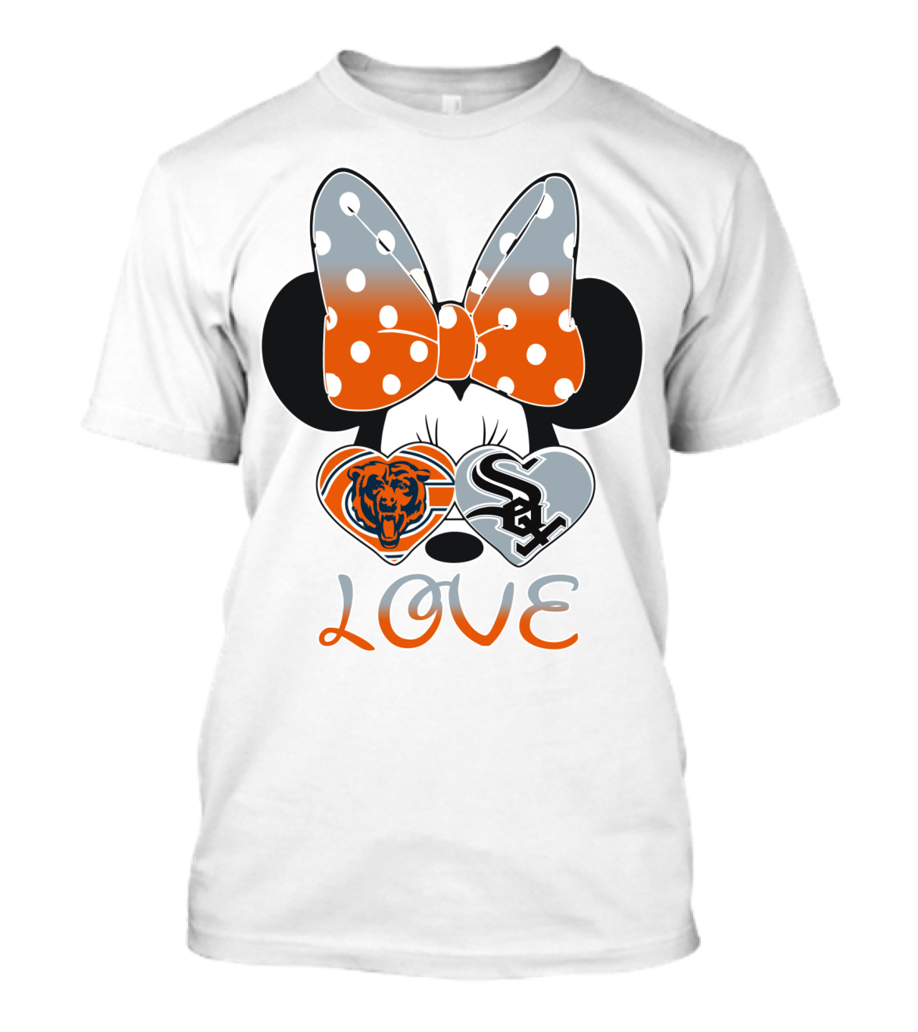 Love Chicago Bears White Sox Minnie Bow Hearts T-Shirt