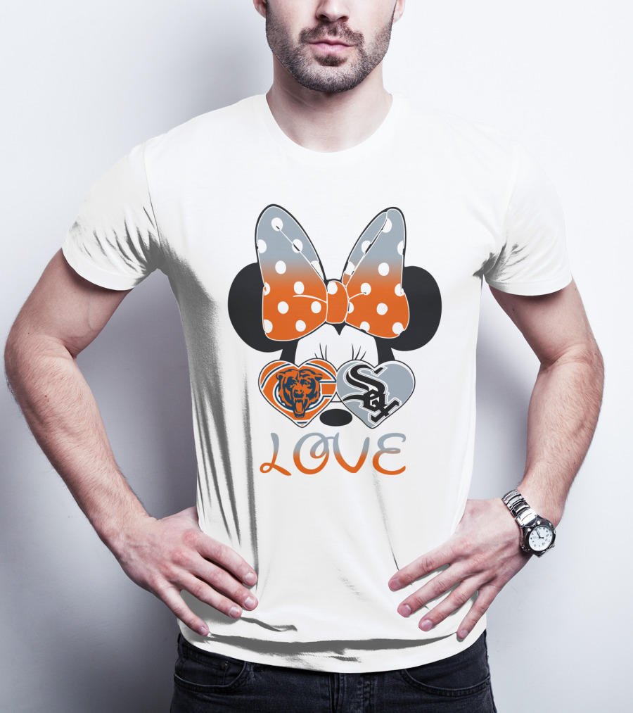 Love Chicago Bears White Sox Minnie Bow Hearts T-Shirt
