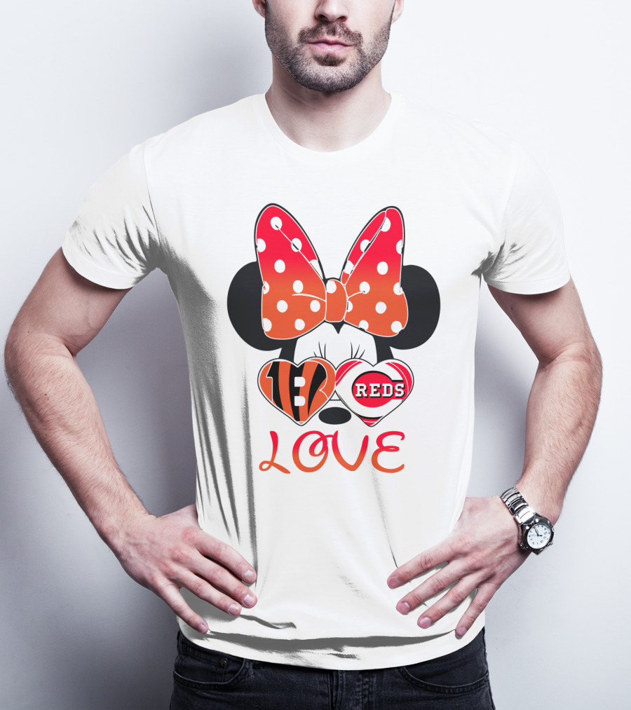 Minnie Love Bengals Reds Hearts T-Shirt