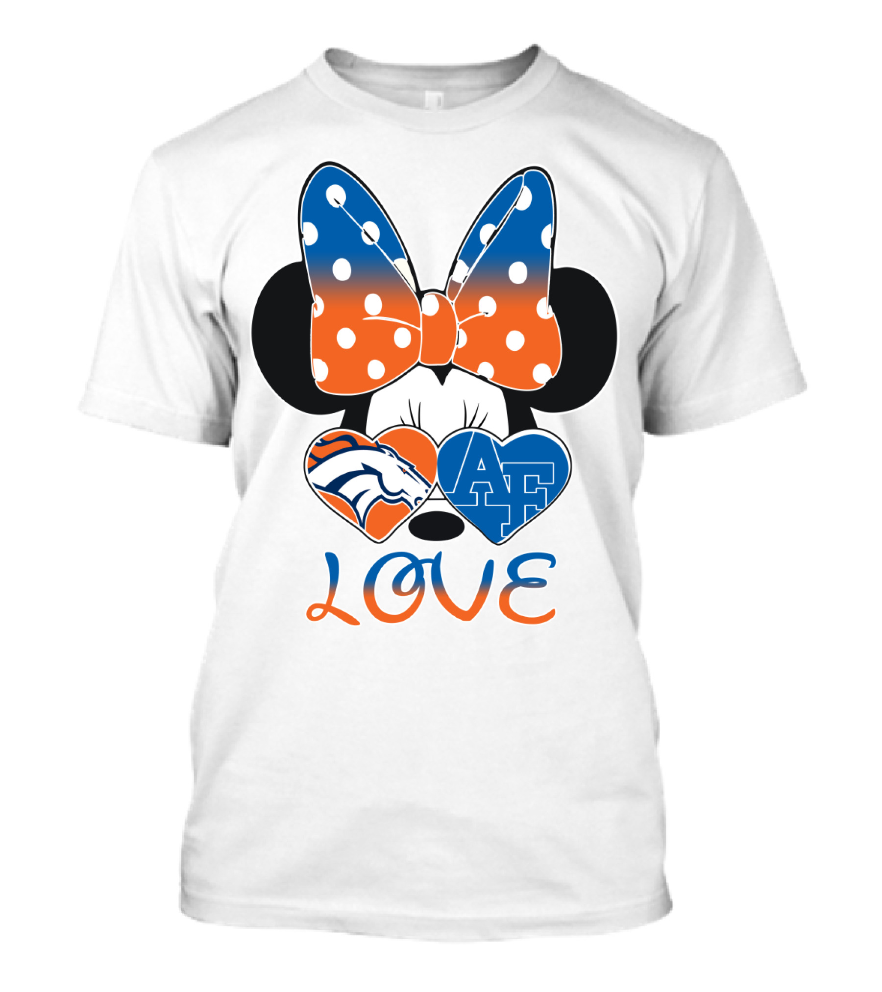 Minnie Mouse Bow Love Denver Broncos Air Force Falcons Hearts T-Shirt