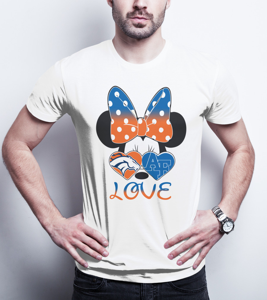 Minnie Mouse Bow Love Denver Broncos Air Force Falcons Hearts T-Shirt