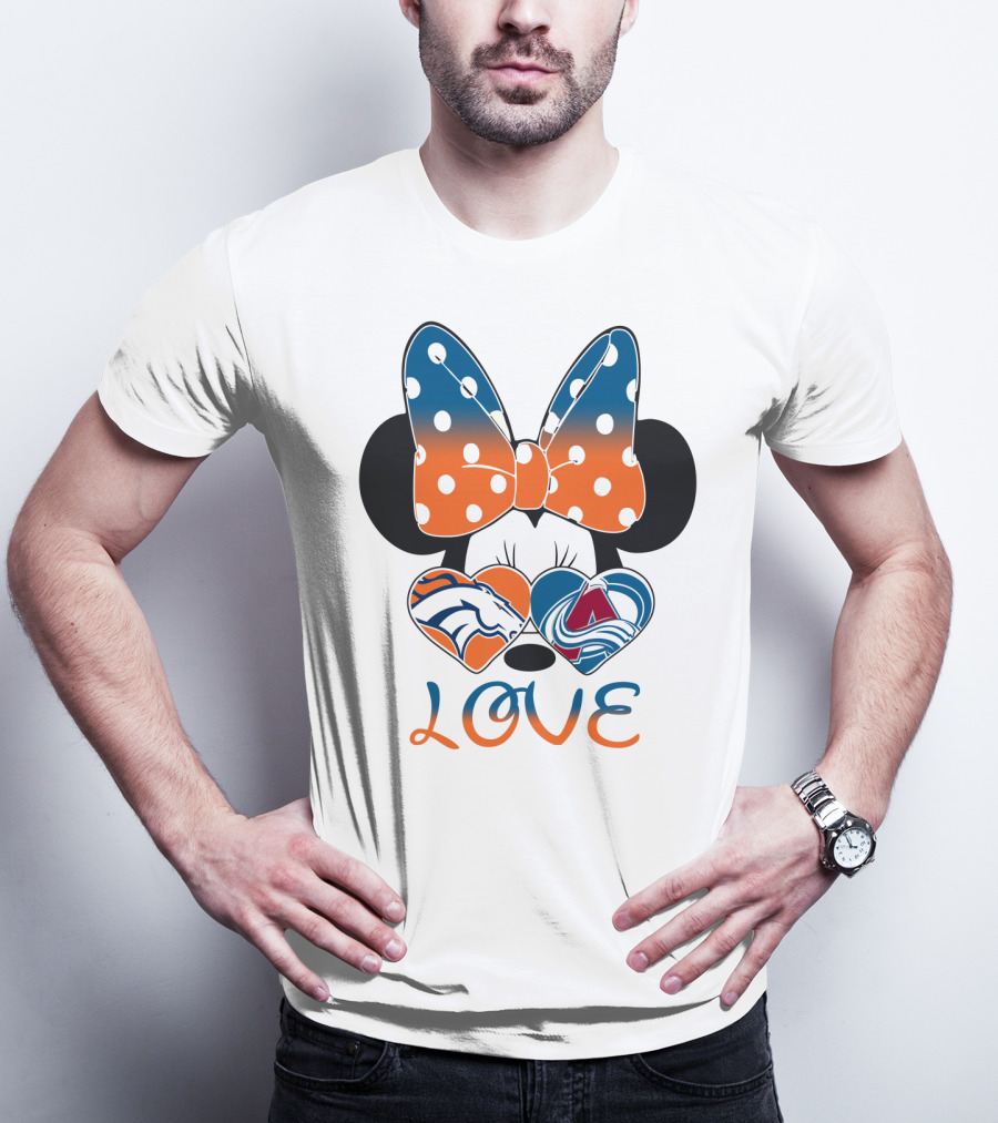 Love Colorado Sports Fans Hearts Broncos Avalanche Minnie Mouse T-Shirt
